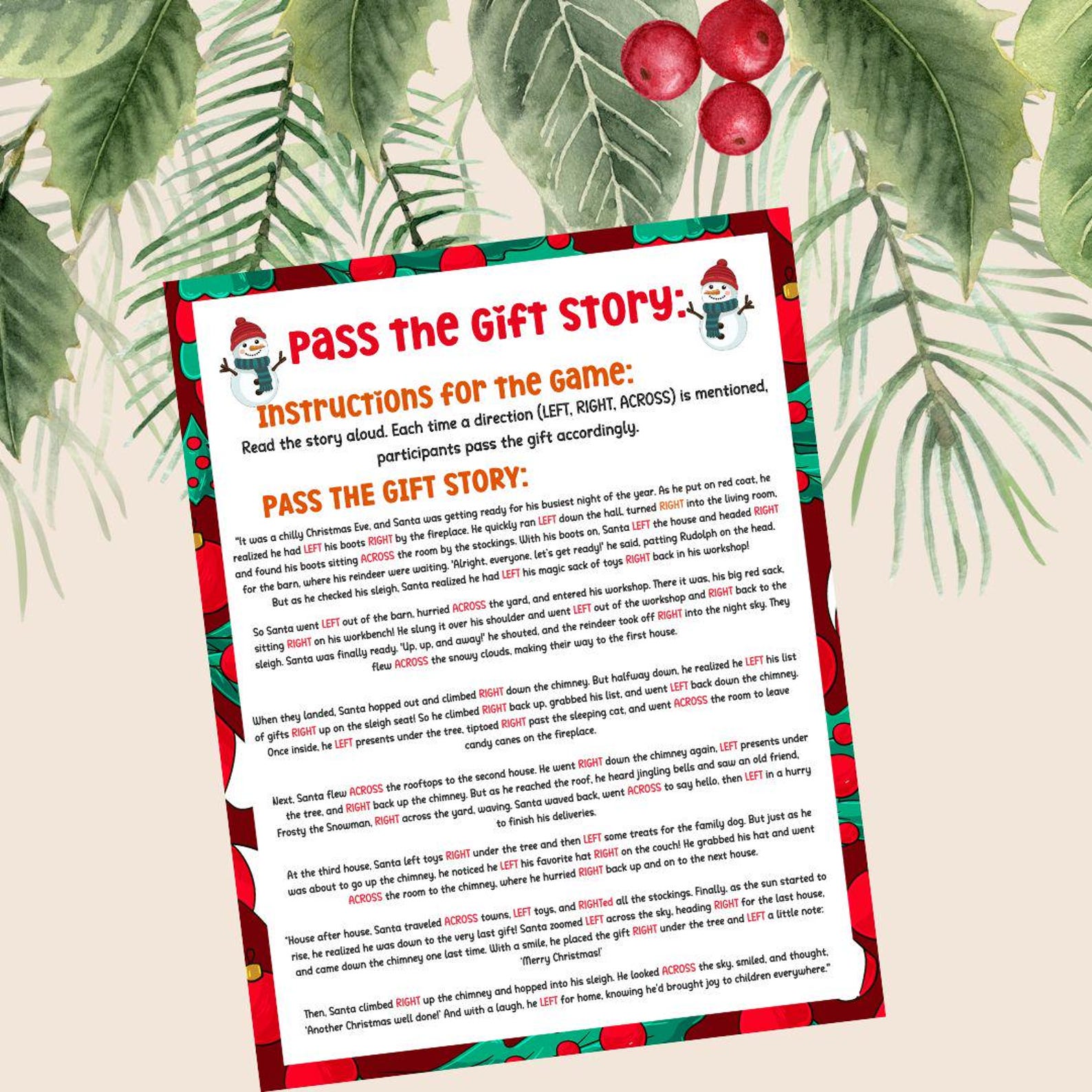Pass the Gift Game,christmas Pass the Gift Game, Printable Christmas ...