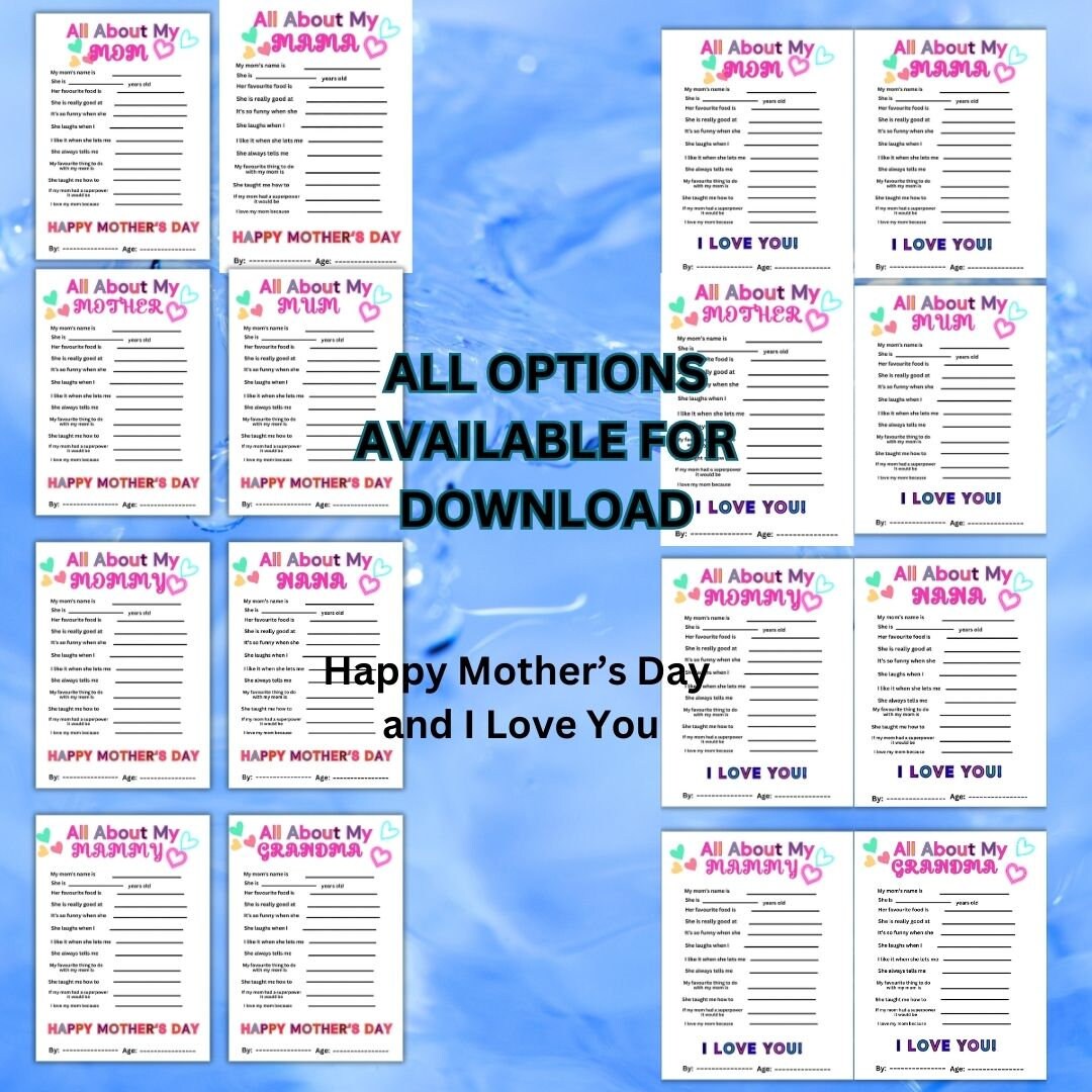All About My Mom Printable: Mother's Day Fill-in Template (PDF) - Etsy