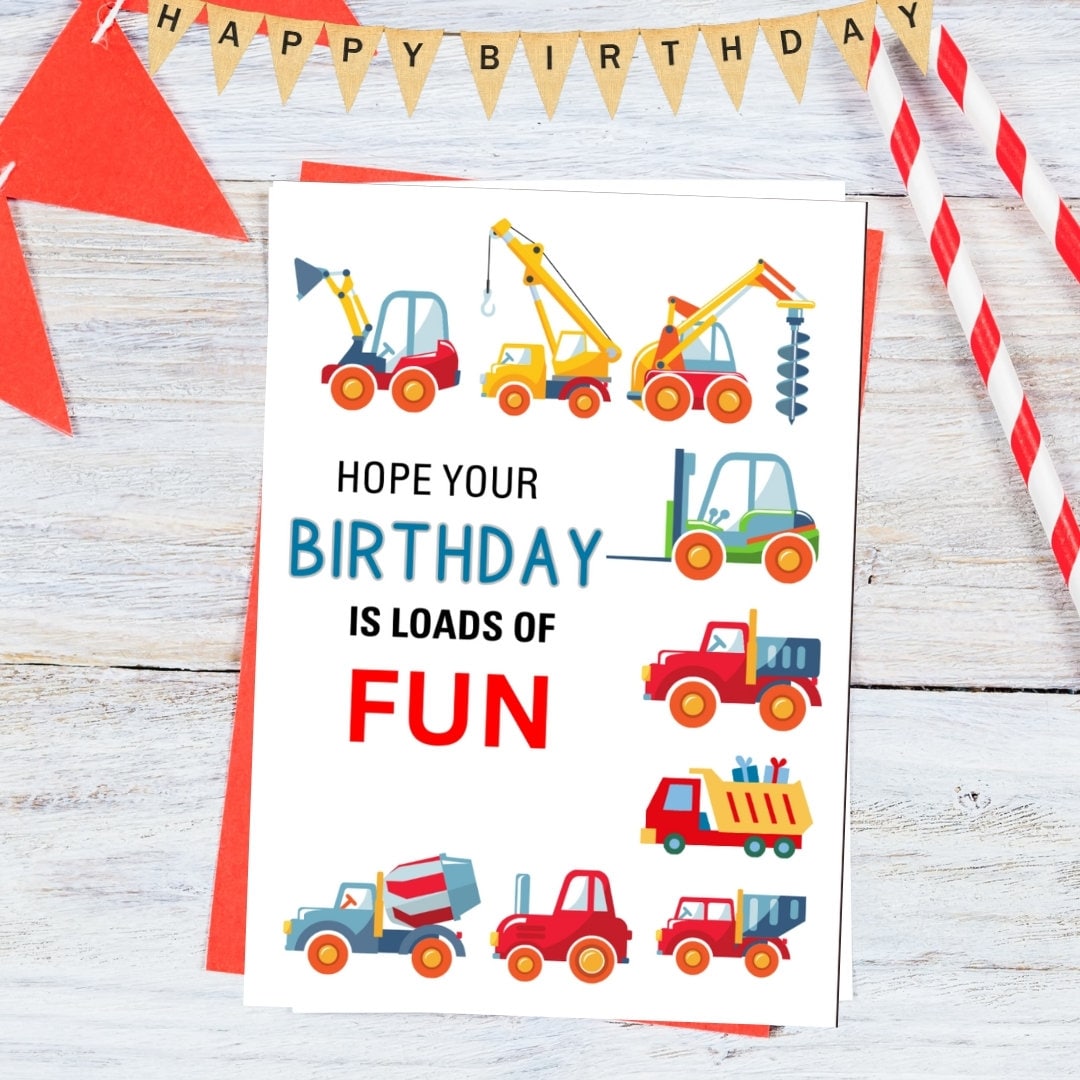 Printable Construction Truck Birthday Card for Kids,dumper Truck ...
