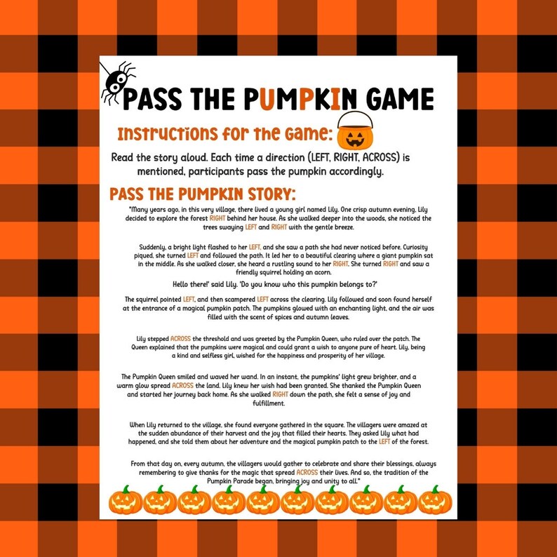 Pass the Pumpkin Game, Halloween Printable (digital Download) - Etsy