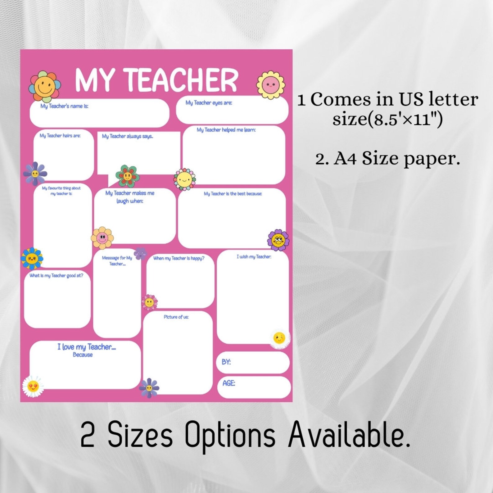 My Teacher Printable Fill in Template,gift From Students,teacher ...
