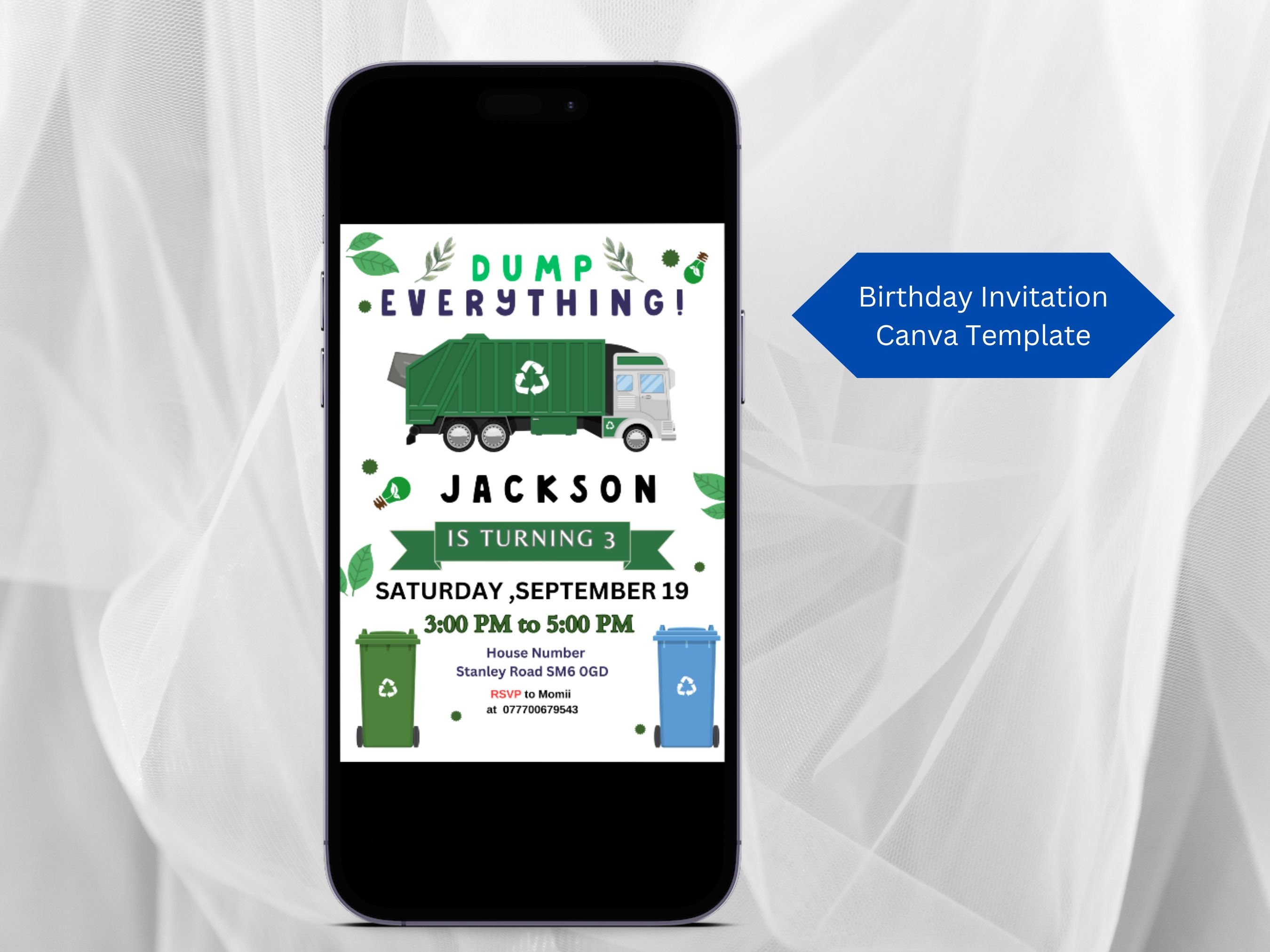 Editable Garbage Truck Invitation Canva Template,dump Truck Party ...