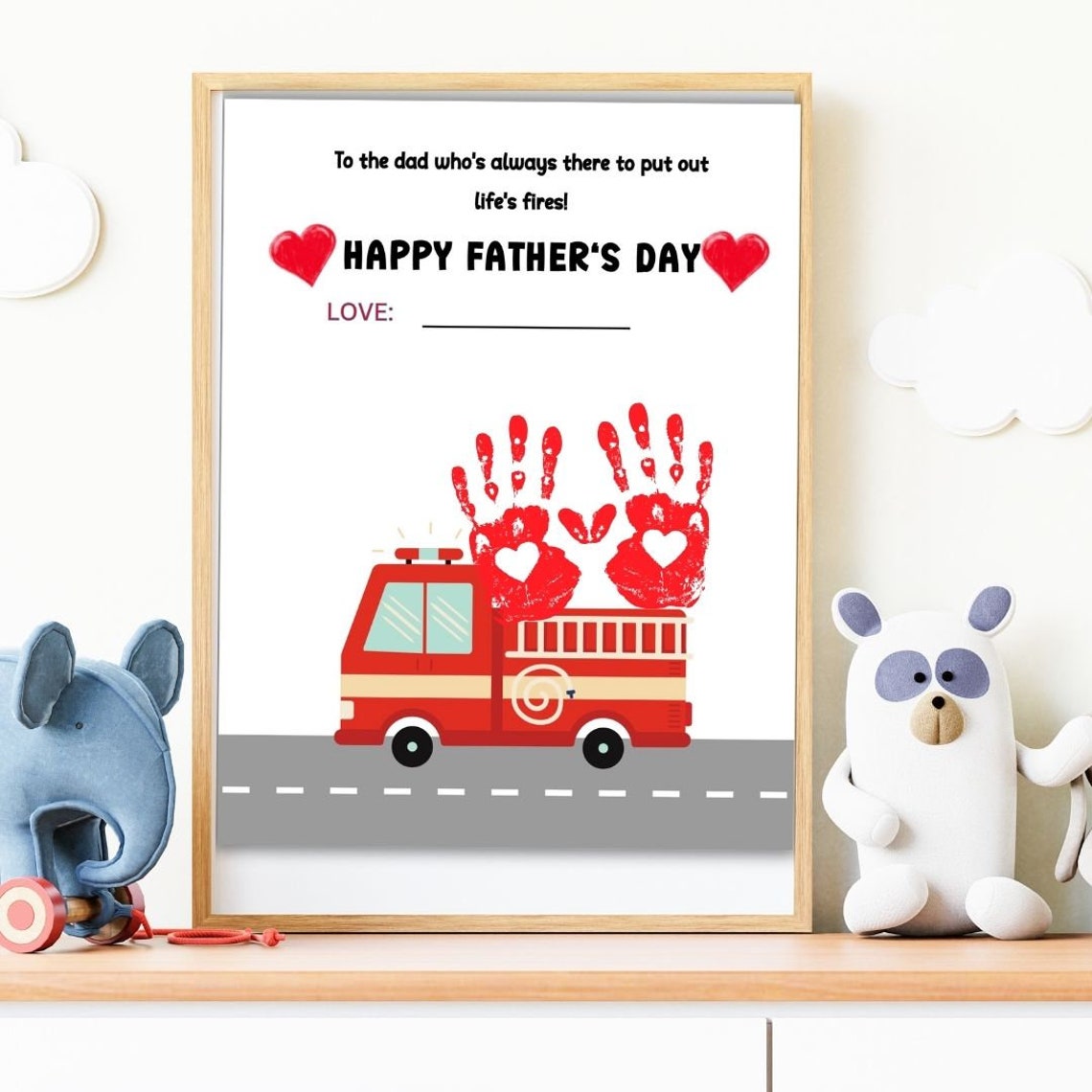 Firetruck Handprint Art Craft,daddy Poem,fathers Day,baby Kid Toddler ...
