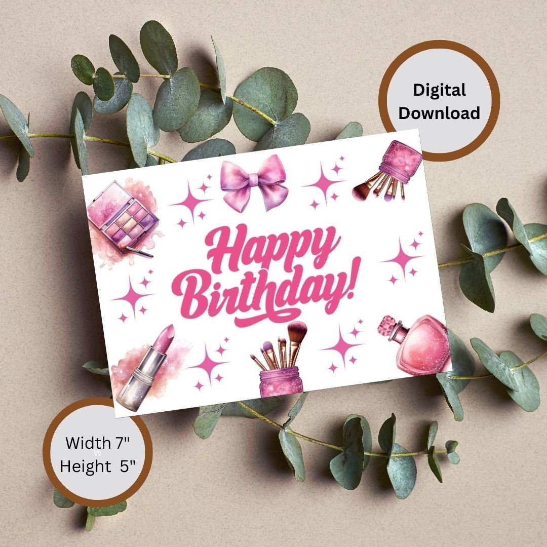 Makeup Happy Birthday Card,teen Girls Birthday Card,glam Birthday Card ...
