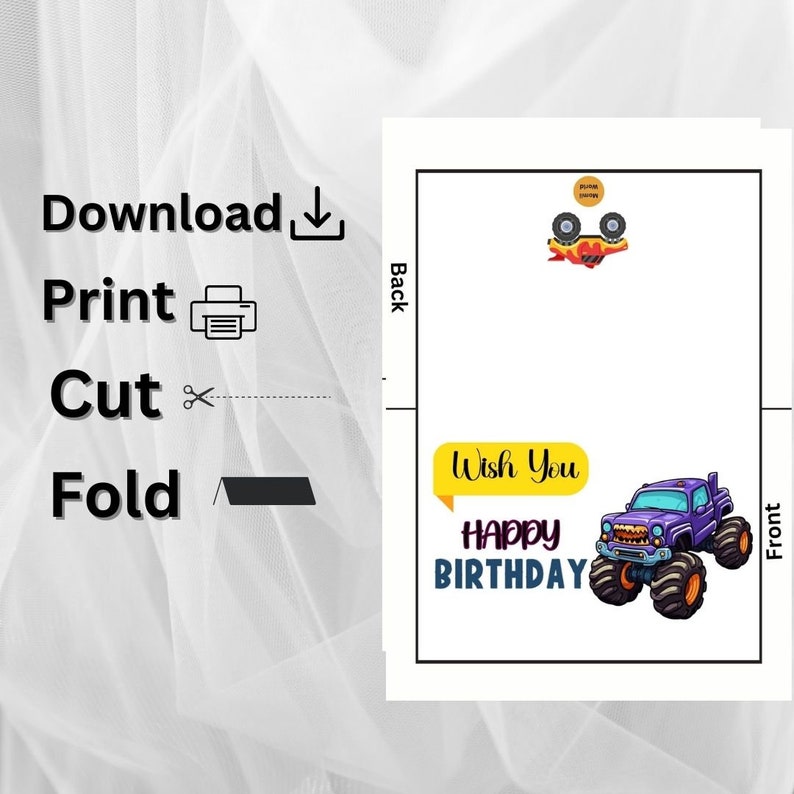 Printable Monster Truck Birthday Card for Kids,monster Truck Card,boys ...