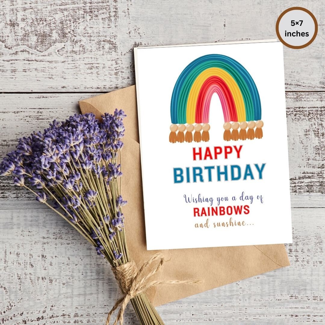Printable Rainbow Card,rainbow Birthday Card,boho Rainbow Birthday Card ...