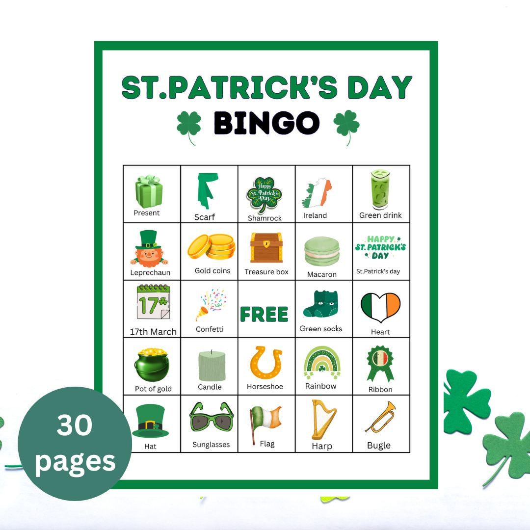 St.patrick's Day Bingo Game, Printable-30 Bingo Game, St.patrick's ...