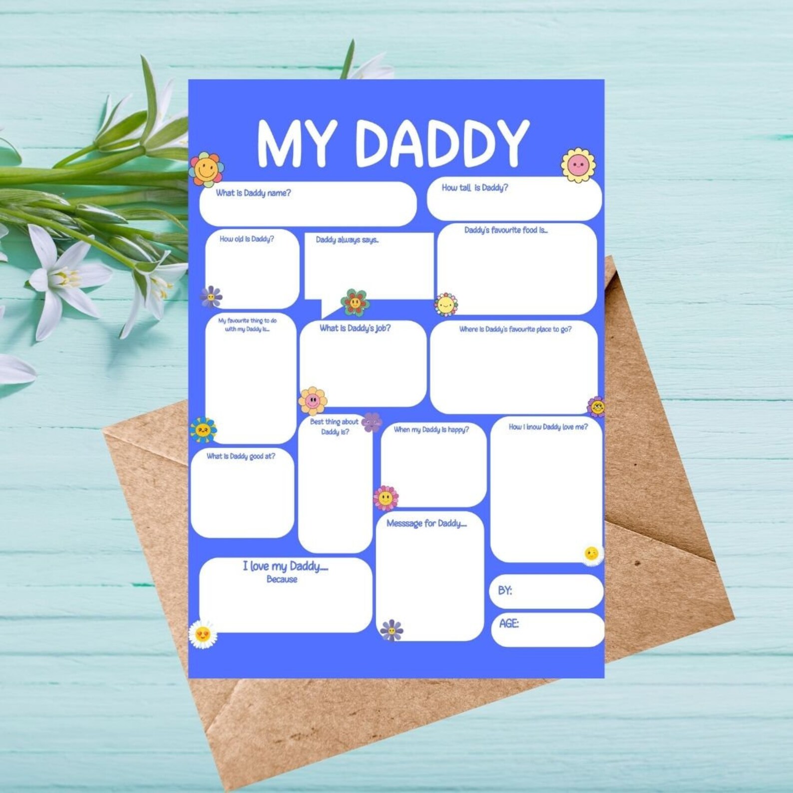 My Daddy Printable Fill in Template,gift From Kids,fathers Day Gift,all ...