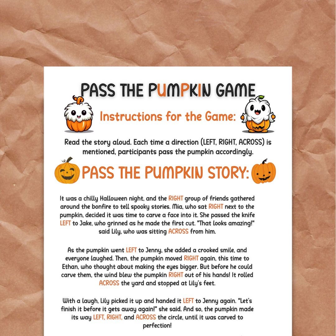 Pass the Pumpkin Game,halloween Printable Game,left,right,across Pass ...