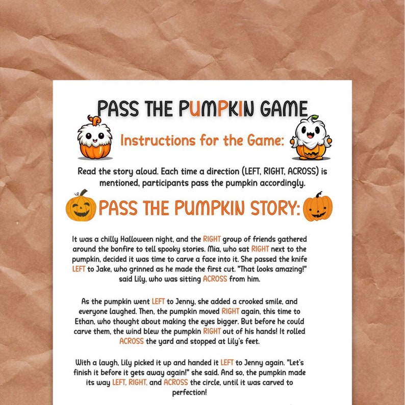 Pass the Pumpkin Game,halloween Printable Game,left,right,across Pass ...