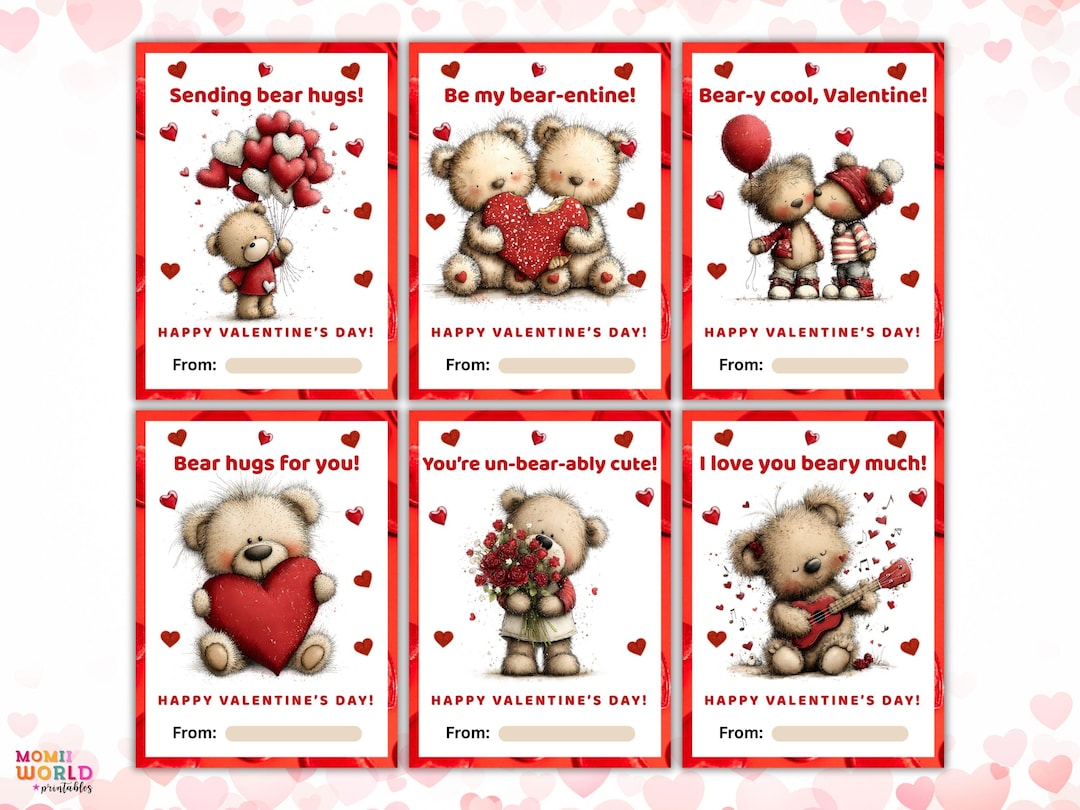 Teddy Bear Valentine Classroom Cards for Kids | Funnyteady Cards ...