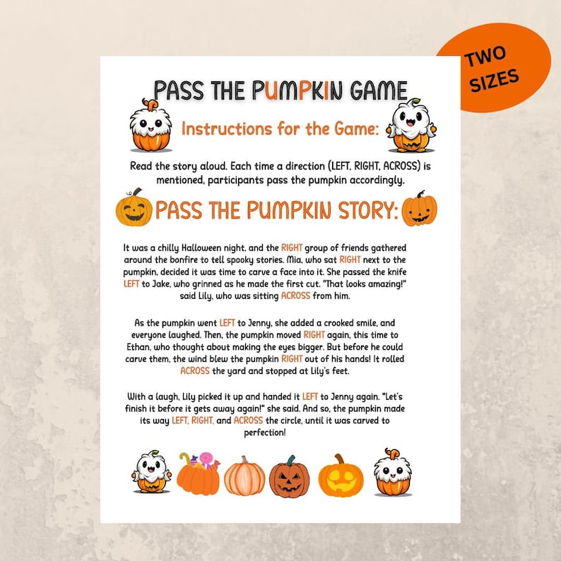 Pass the Pumpkin Game,halloween Printable Game,left,right,across Pass ...