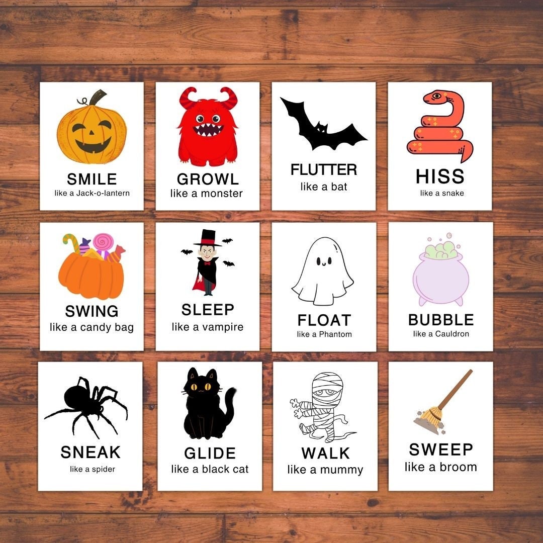 Halloween Funny Movement Cards for Kids,halloween Cards,halloween Funny ...