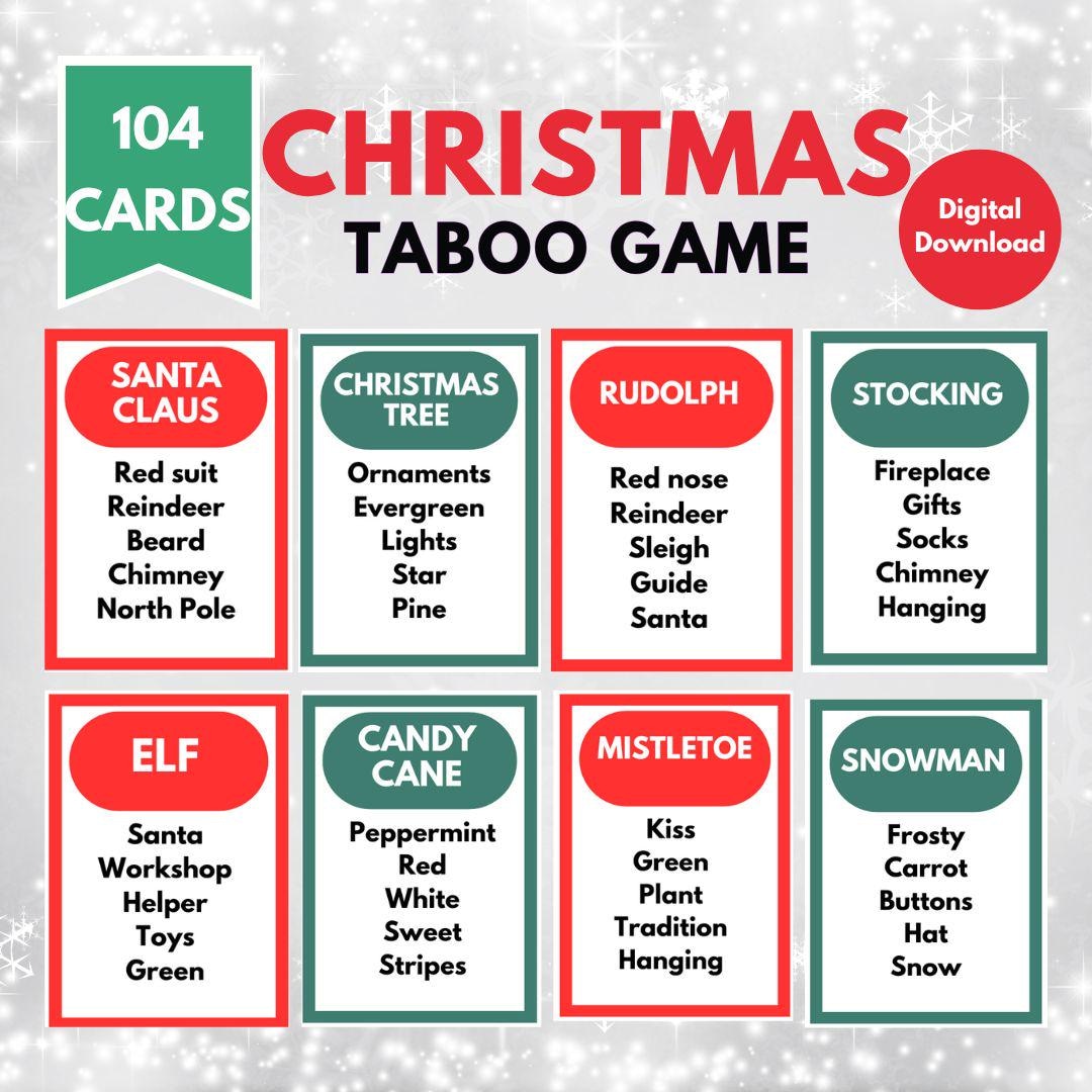 Christmas Taboo Game,christmas Family Taboo Game Cards, Printable-104 ...