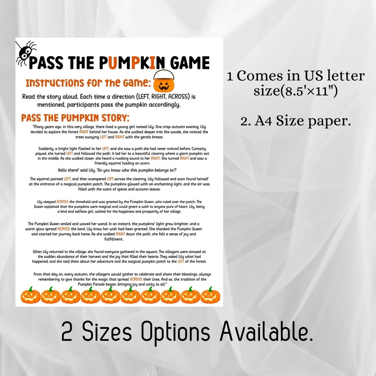 Pass the Pumpkin Game,halloween Printable Game,left,right,across Pass ...