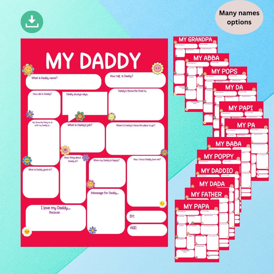 My Dad Printable Fill in Template,gift From Kids,fathers Day Gift,fill ...