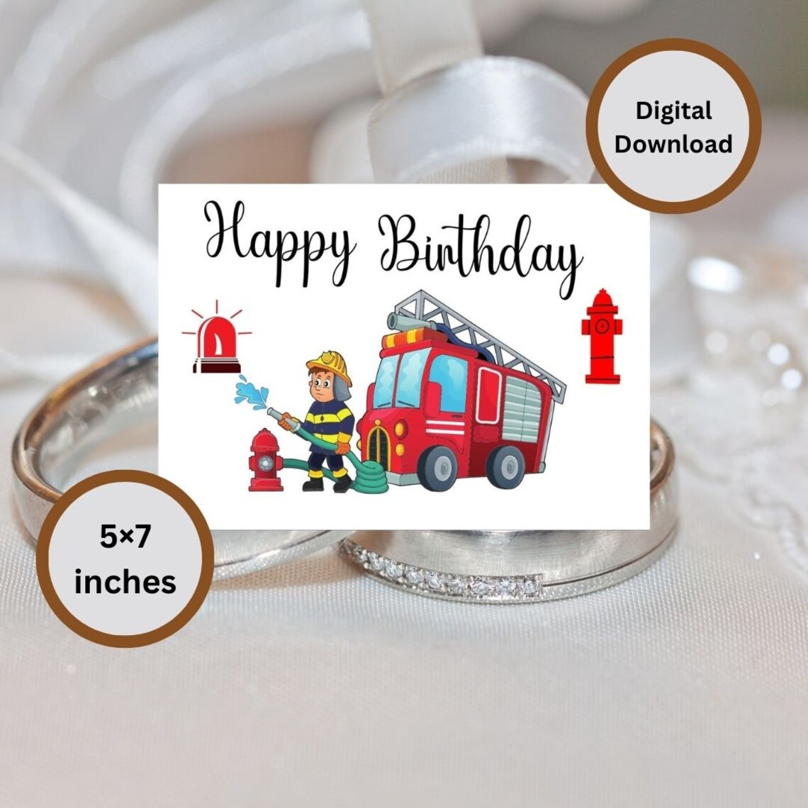 Firetruck Birthday Card for Kids (digital Download) - Etsy