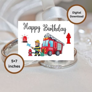 Firetruck Birthday Card for Kids (digital Download) - Etsy