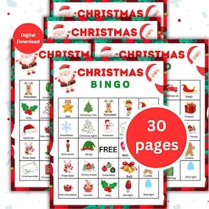 Christmas Bingo Cards,30 Bingo Cards,christmas Party Game,christmas ...
