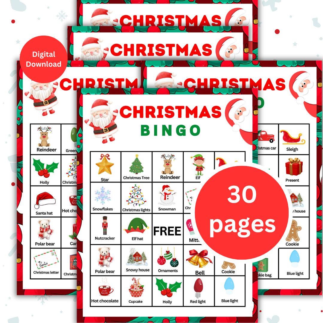 Christmas Bingo Game, 30 Unique Cards, Holiday Party Activity (digital ...