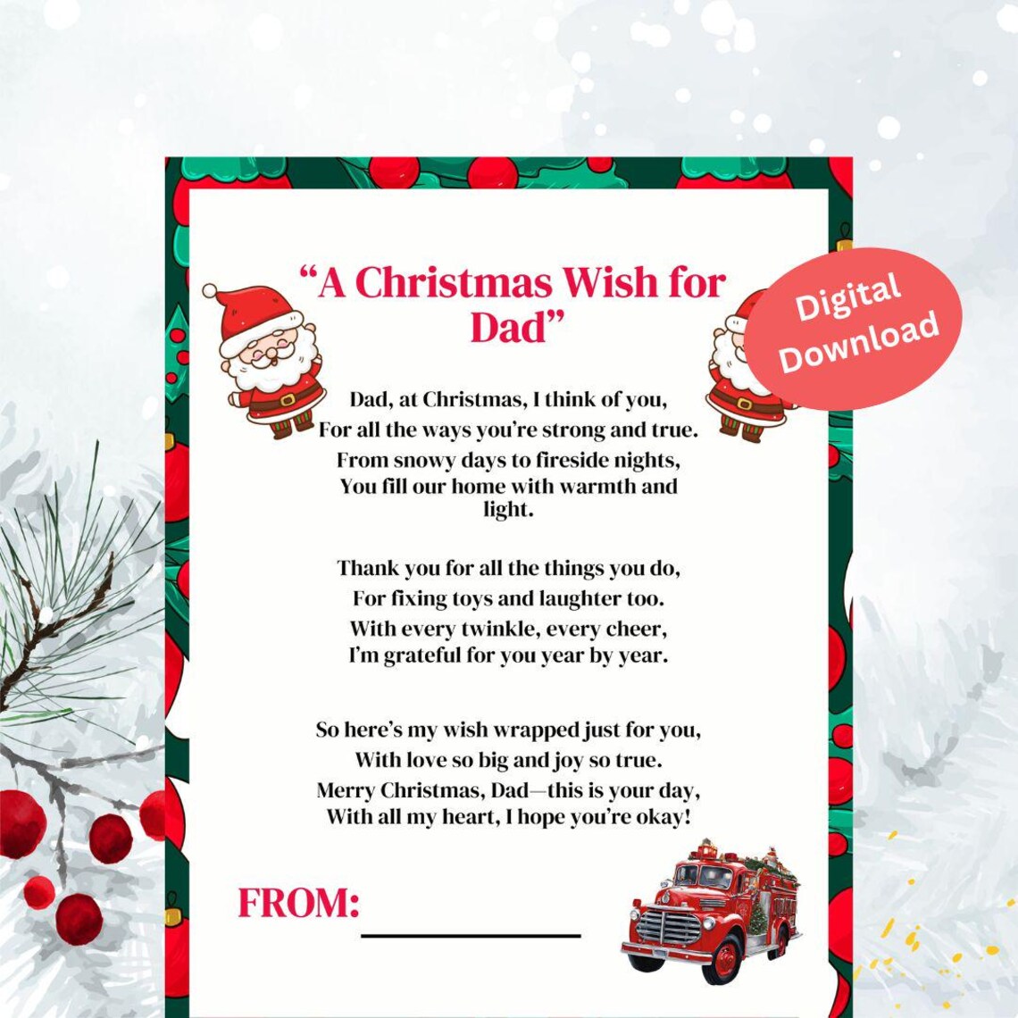 Christmas Poem Gift for Dad, Printable Card (instant Download) - Etsy