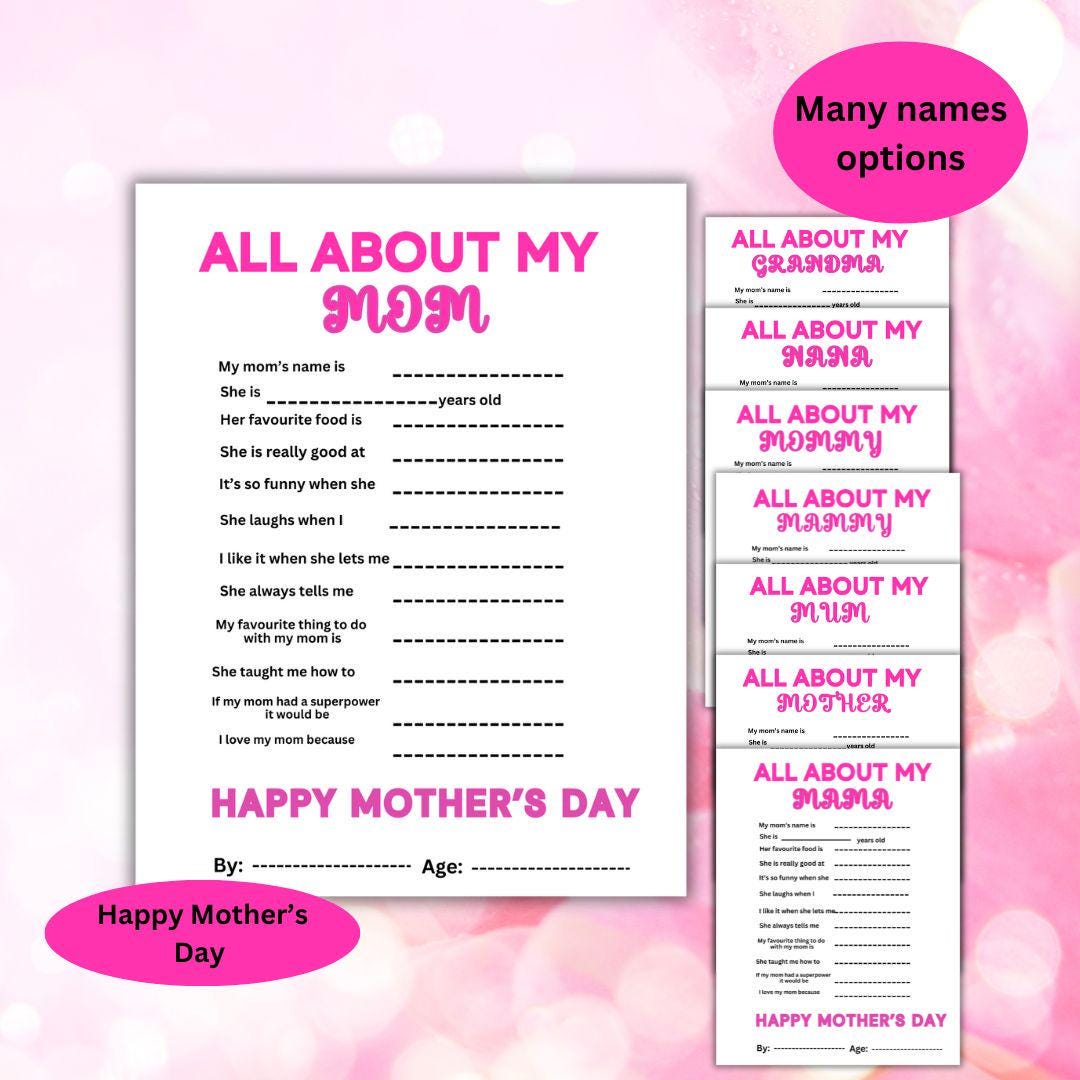 All About My Mom Printable Fill in Template,gift From Kids,mothers Day ...