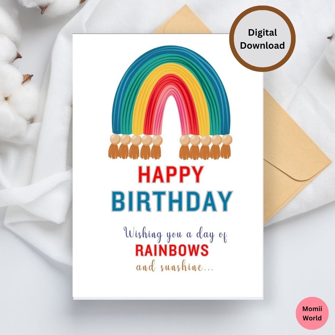 Printable Rainbow Card,rainbow Birthday Card,boho Rainbow Birthday Card ...