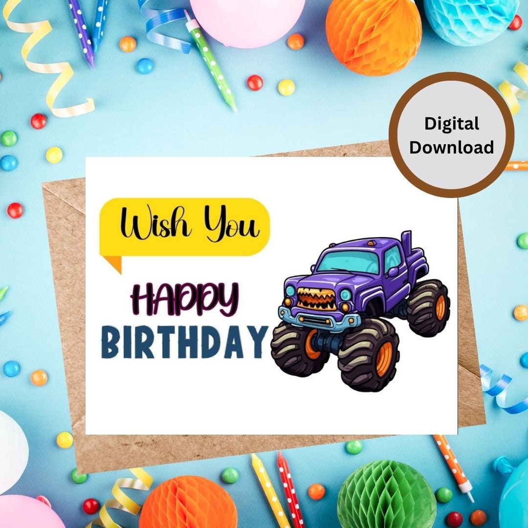 Printable Monster Truck Birthday Card for Kids,monster Truck Card,boys ...