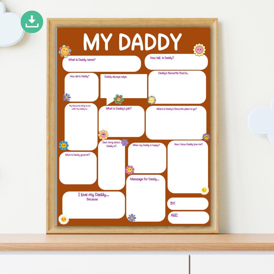 All About My Dad Printable Fill in Template,gift From Kids,fathers Day ...