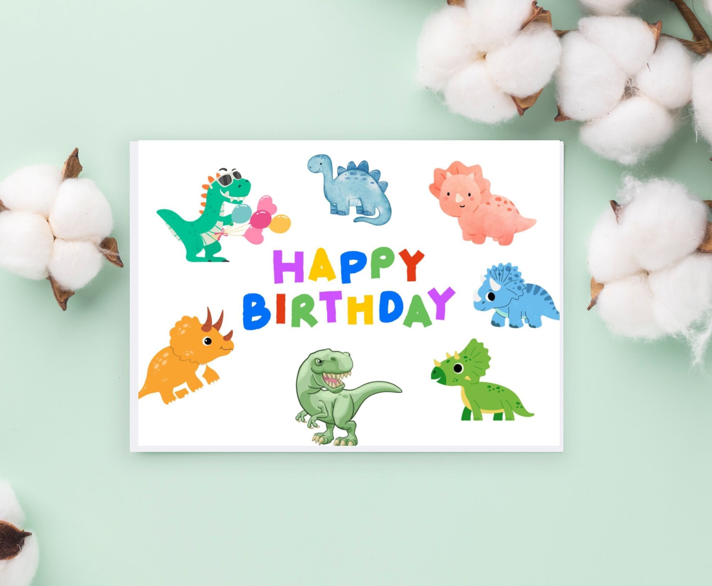 Printable Dinosaur Birthday Card for Kids,dino Card,,digital Download ...