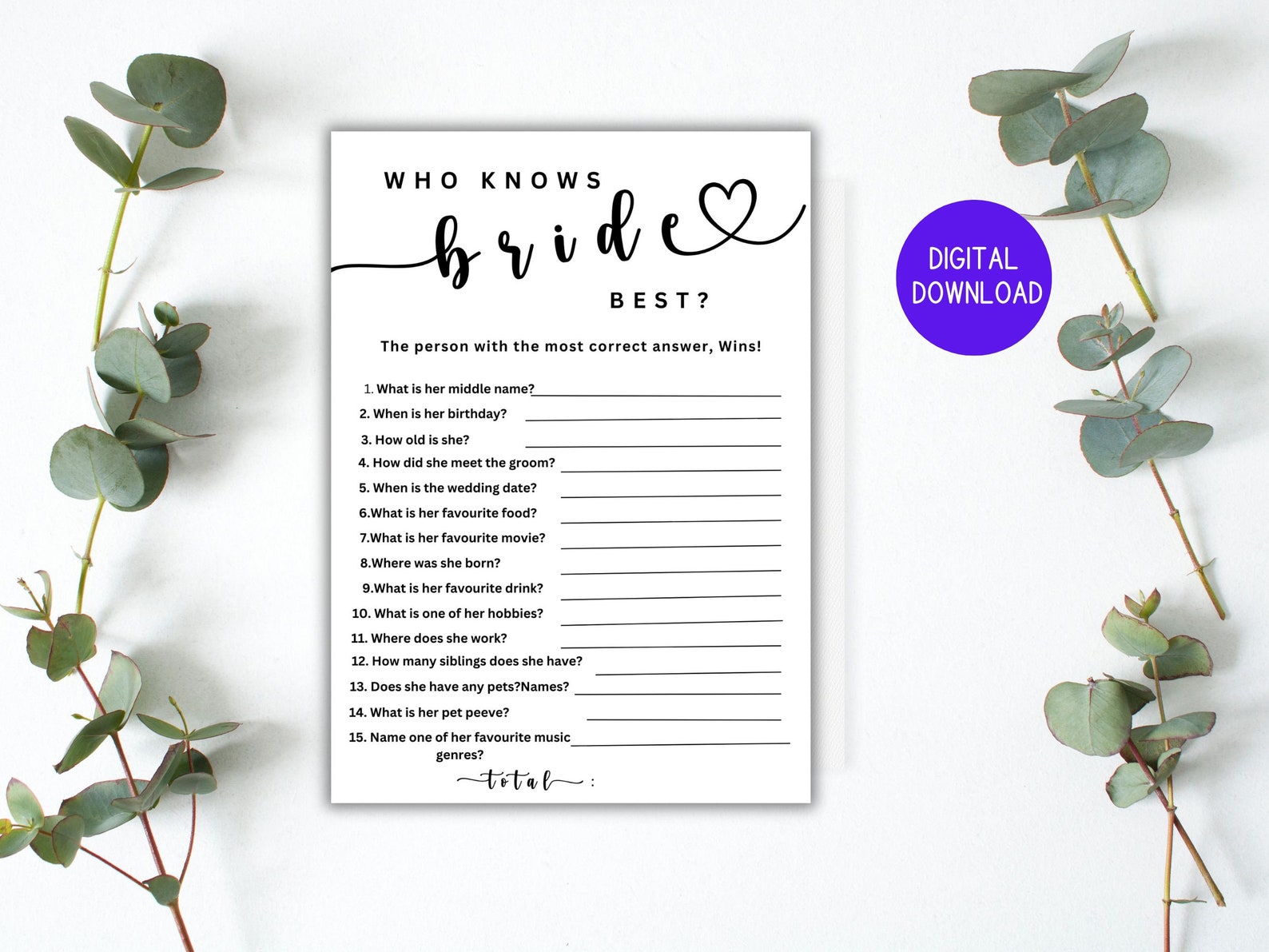 Minimalist Who Knows Bride the Most Game,bridal Shower Game,printable ...