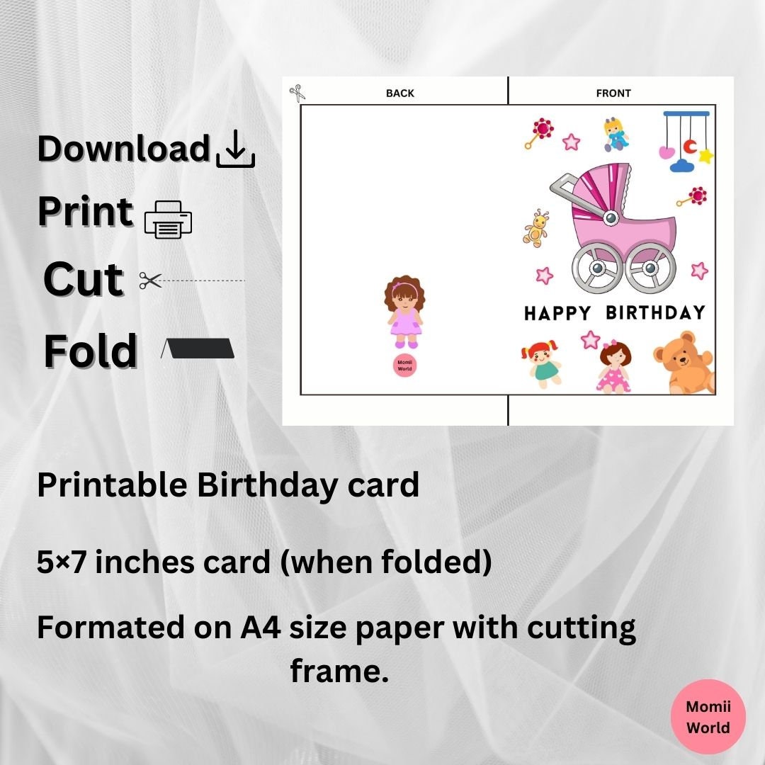 Printable Doll Happy Birthday Card,kid's Birthday Card,cute Birthday ...