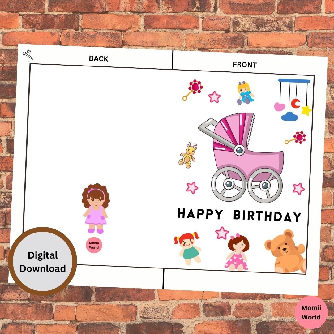 Printable Doll Happy Birthday Card,kid's Birthday Card,cute Birthday ...
