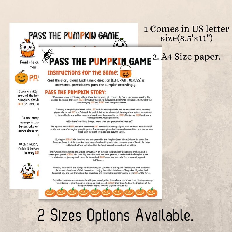Pass the Pumpkin Game,halloween Printable Game,left,right,across Pass ...