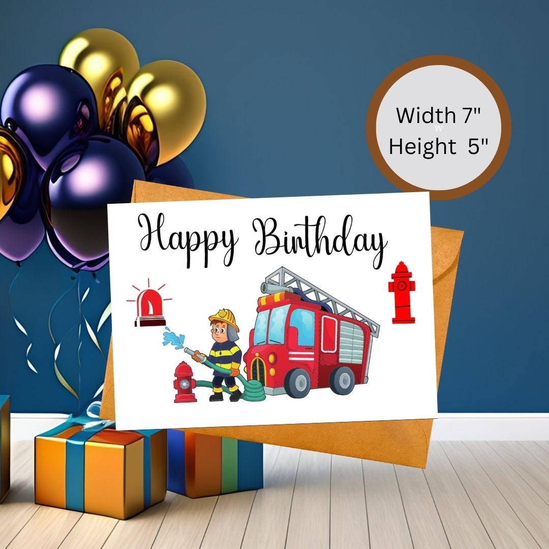 Firetruck Birthday Card for Kids (digital Download) - Etsy