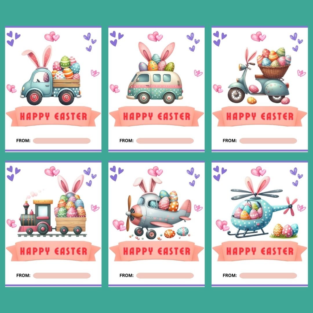 Printable Easter Vehicles Card,classroom Easter Cards for Kids, Easter ...