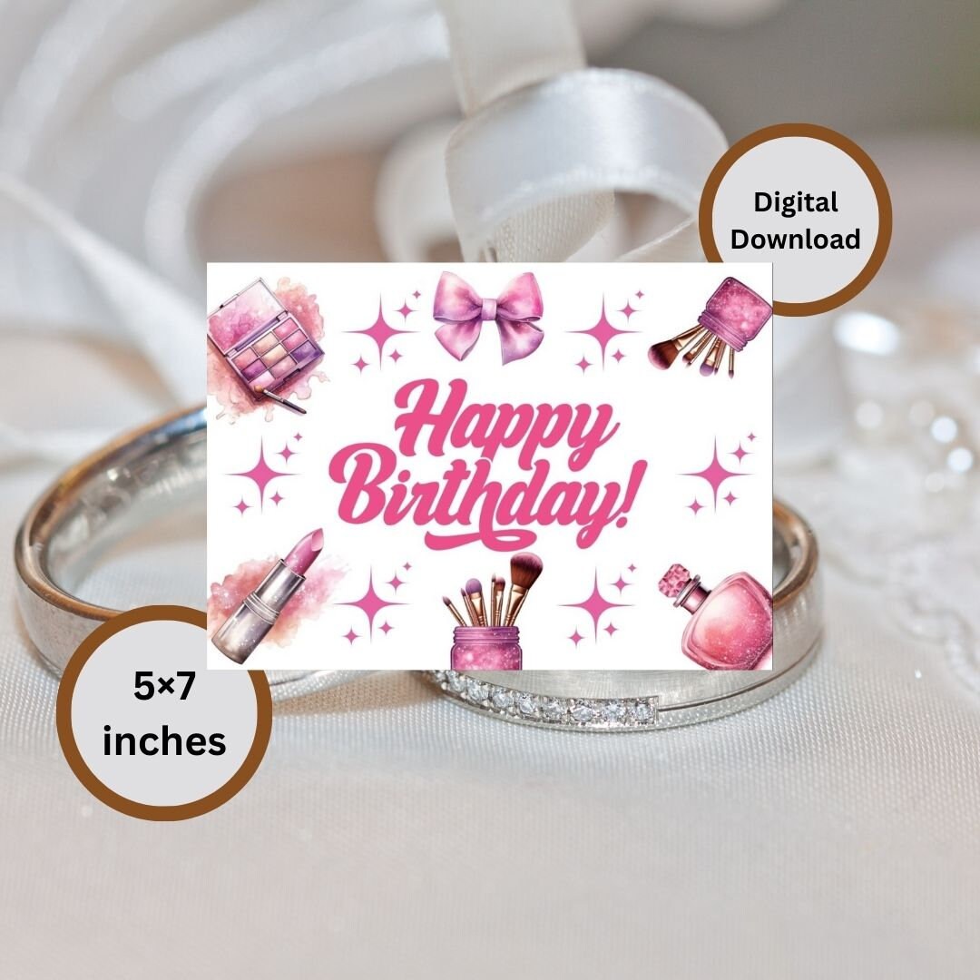 Makeup Happy Birthday Card,teen Girls Birthday Card,glam Birthday Card ...