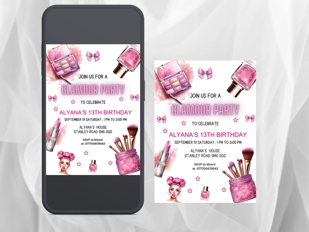 Editable Glamour Birthday Party Invitation,glamour Glitz Party Invite ...