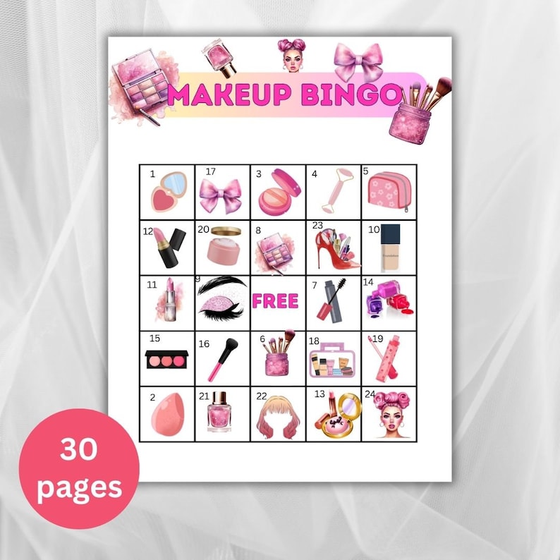 Makeup\dressup Party Bingo Game, Printable-30 Bingo Games, Games for Girls,glamorous Girls Party ...