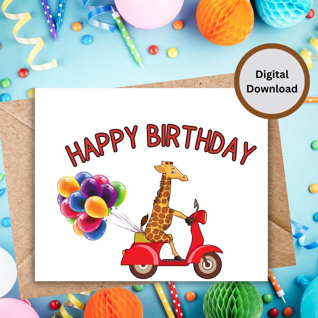 Cute Giraffe Happy Birthday Card,happy Birthday Card for Kids,digital ...