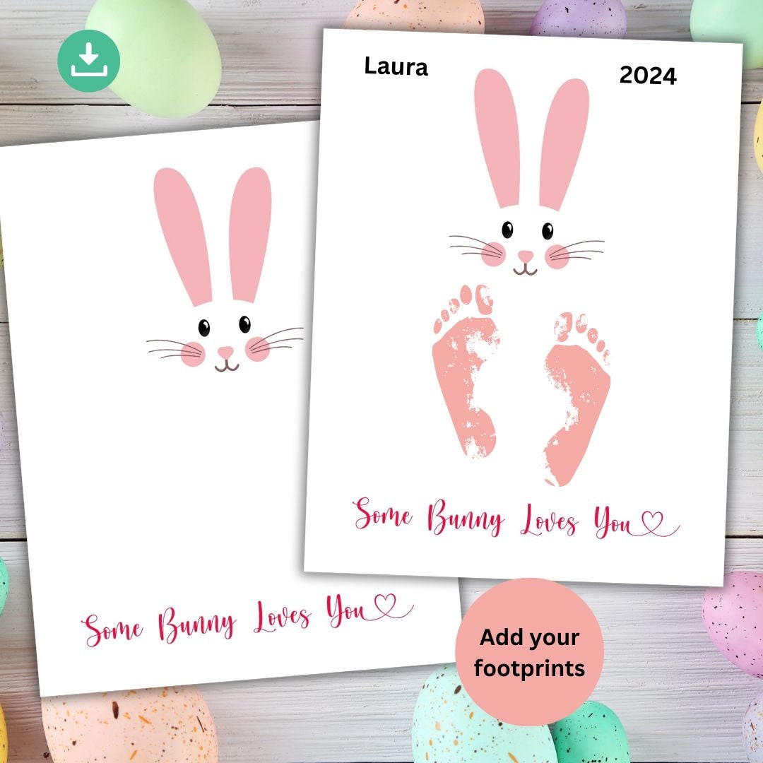 Printable Easter Footprint Art,some Bunny Loves You,easter Cards for ...