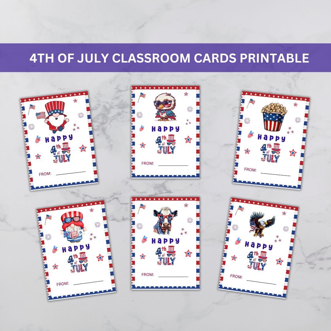 4th of July Classroom Cards, Journal Cards,patriotic Cards,digital ...