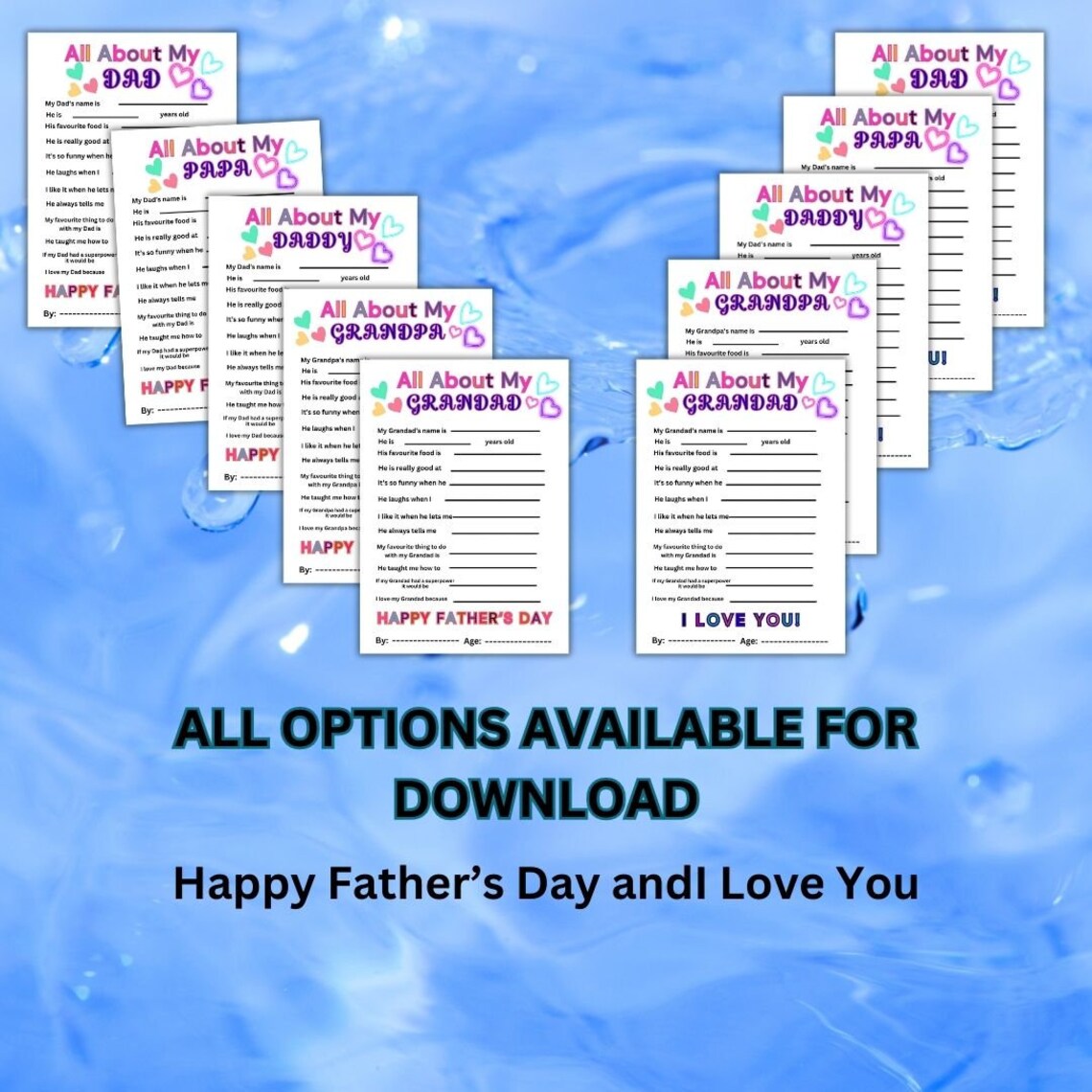 All About My Dad Printable Fill in Template,gift From Kids,fathers Day ...