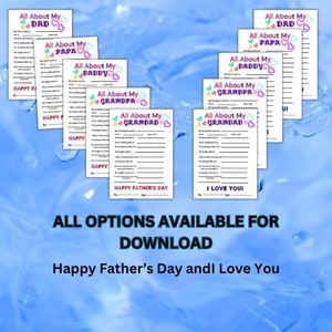 All About My Dad Printable Fill in Template,gift From Kids,fathers Day ...