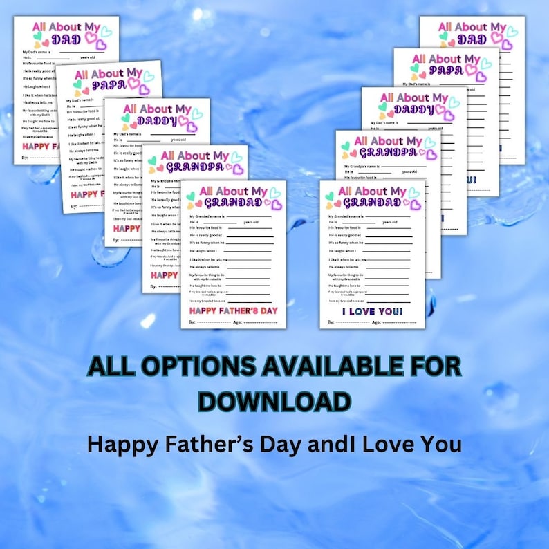All About My Dad Printable Fill in Template,gift From Kids,fathers Day ...