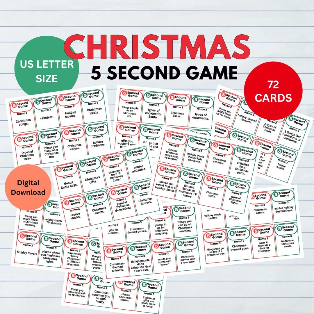 Christmas 5 Second Game Cards, Holiday Party (digital Download) - Etsy