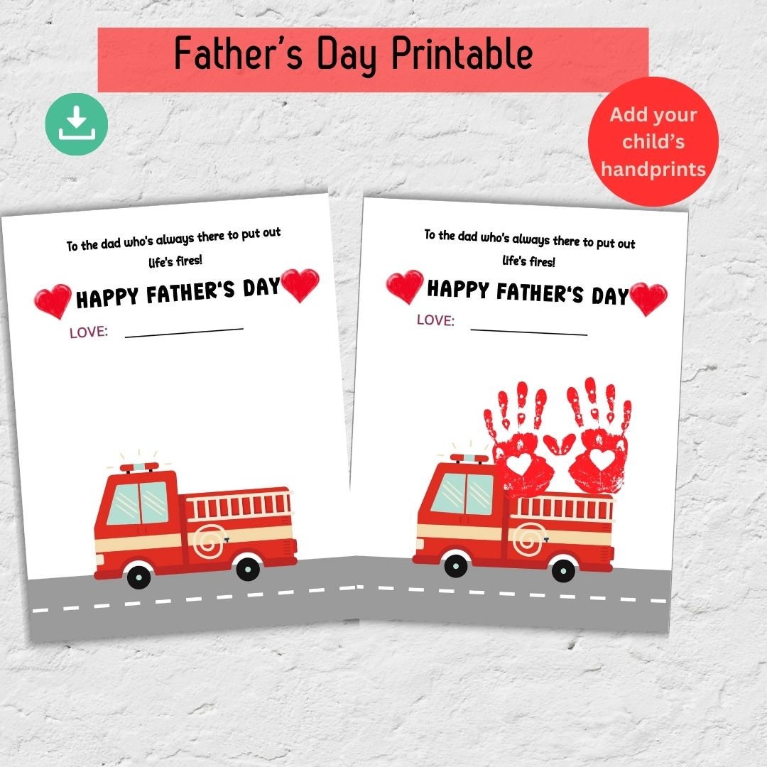 Firetruck Handprint Art Craft,daddy Poem,fathers Day,baby Kid Toddler ...