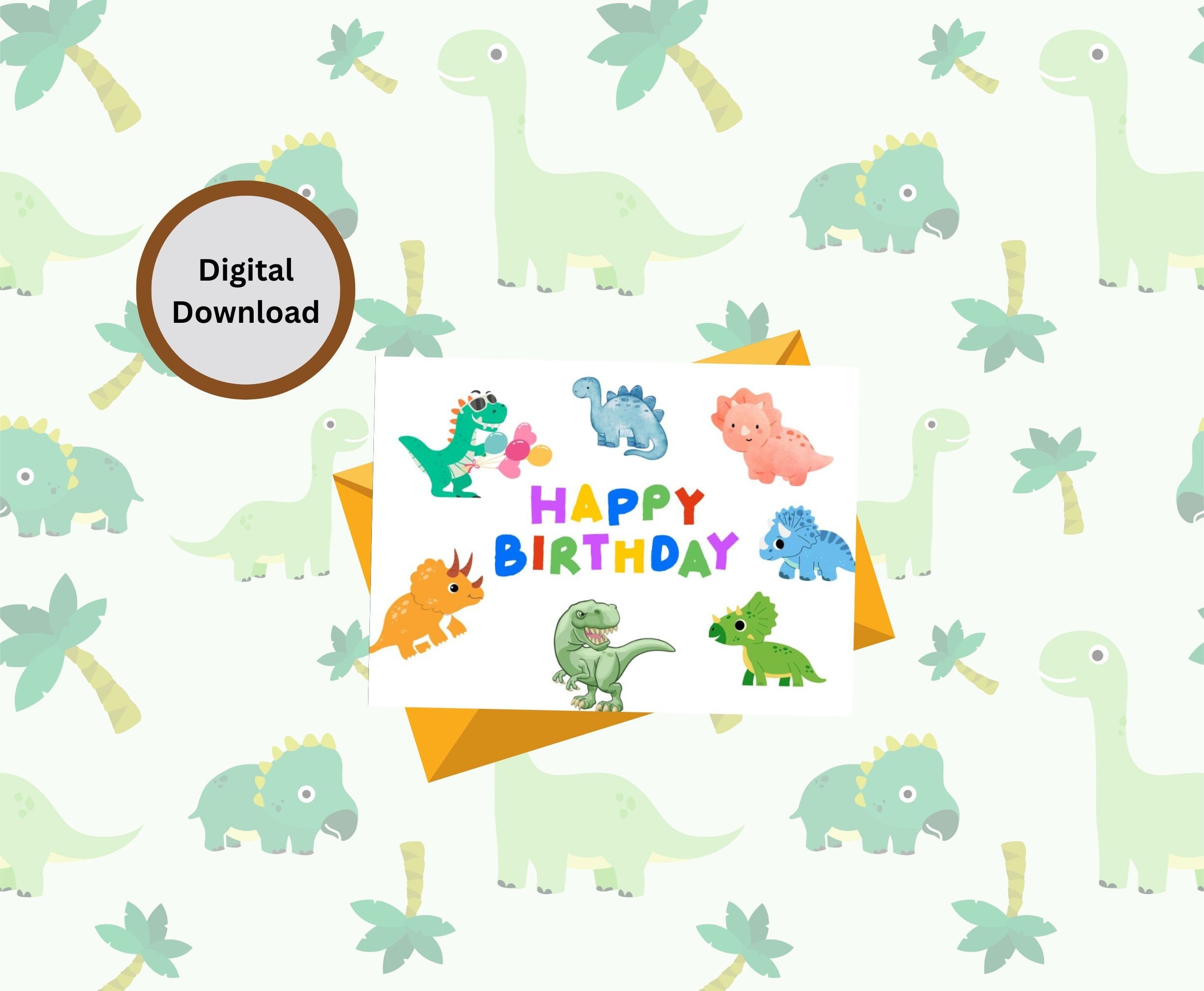 Printable Dinosaur Birthday Card for Kids,dino Card,,digital Download ...