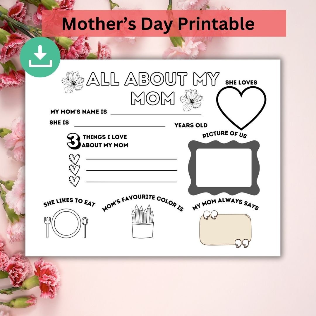 Mother's Day Printable,all About My Mom,mother'sday Gift,card for Mom ...