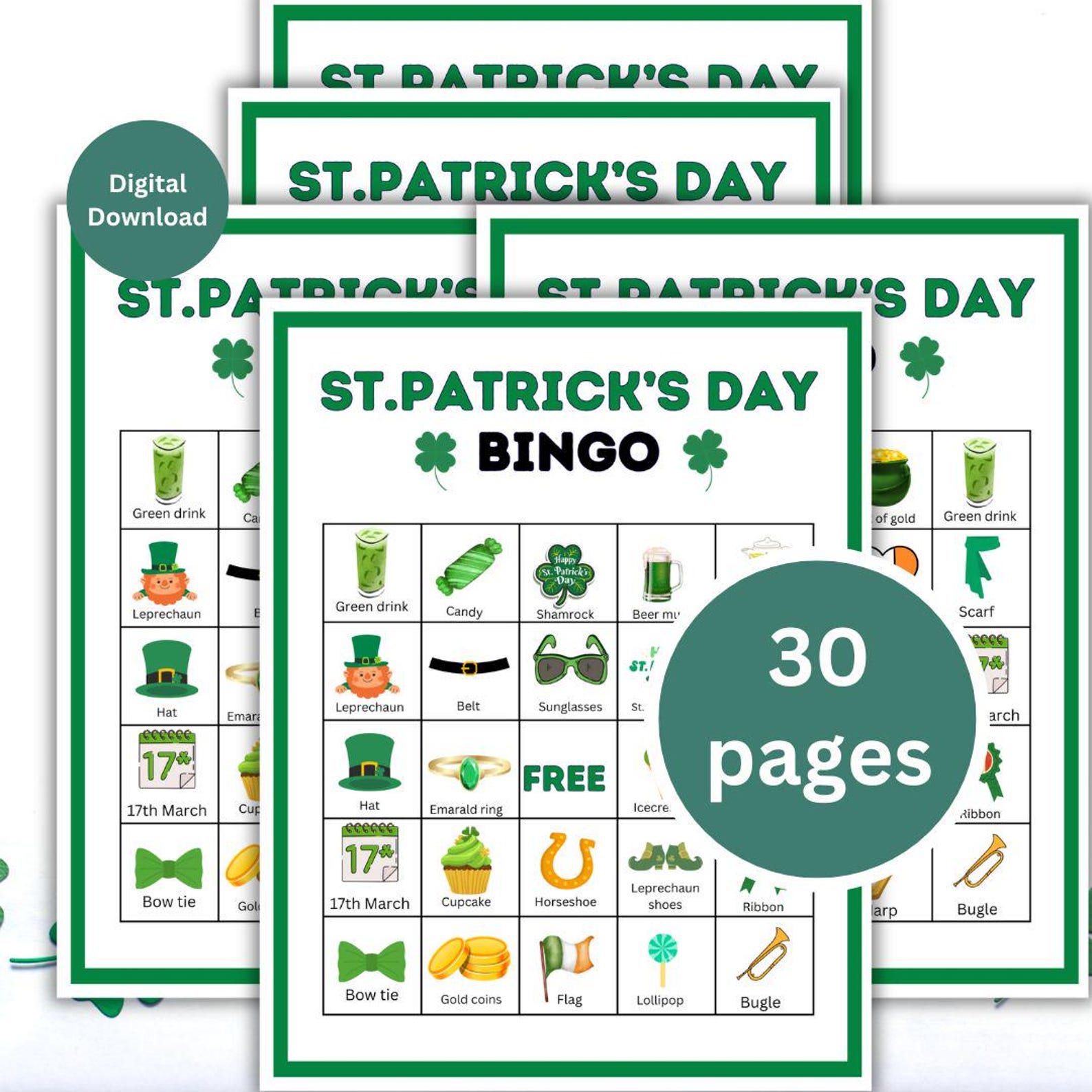 St.patrick's Day Bingo Game, Printable-30 Bingo Game, St.patrick's ...
